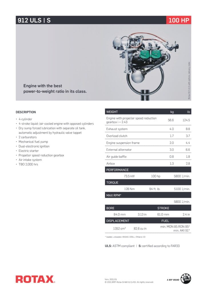 Rotax 912 ULS|S 100HP – Cloudwings General Aviation Manufacturing Co.,Ltd